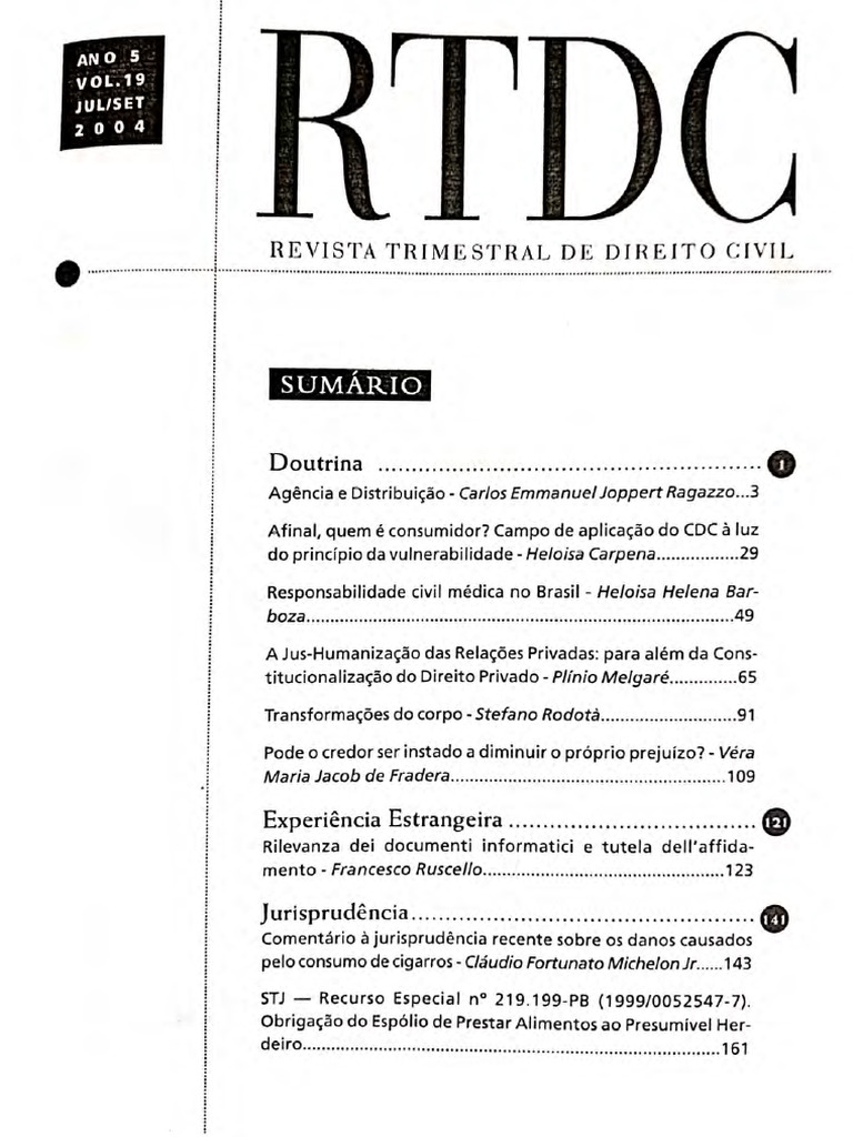 RODOTÀ, Stefano. Transformações Do Corpo - RTDC | PDF