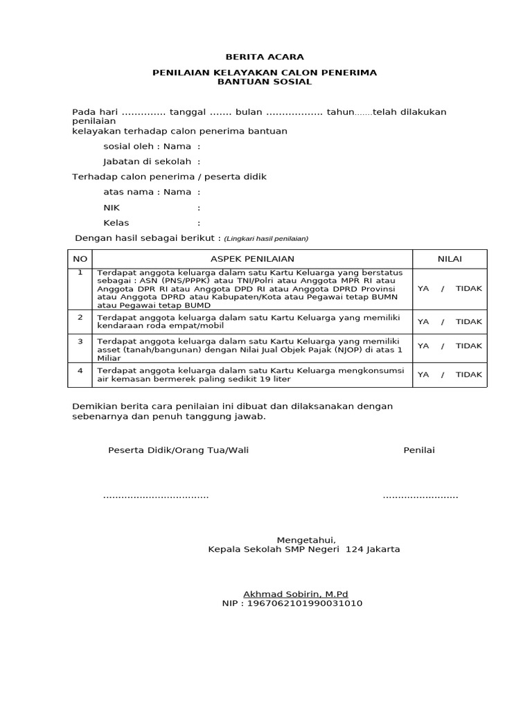 Berita Acara Verifikasi KJP | PDF