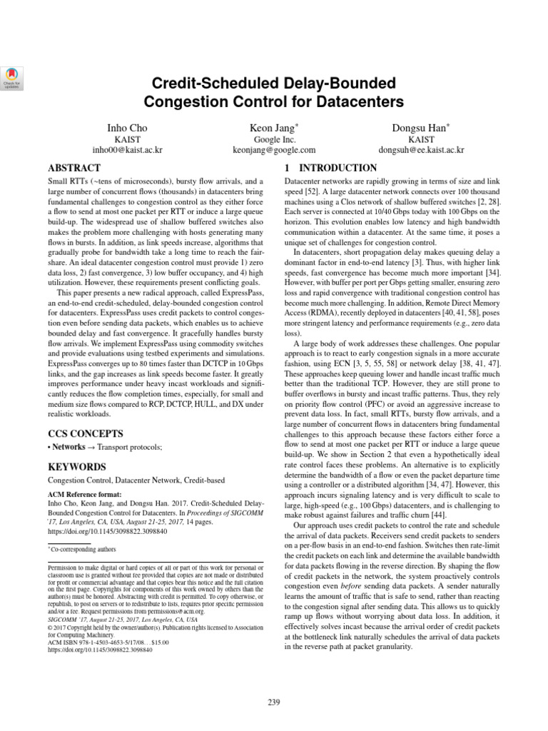 Credit-Scheduled Delay-Bounded Congestion Control For Datacenters | PDF