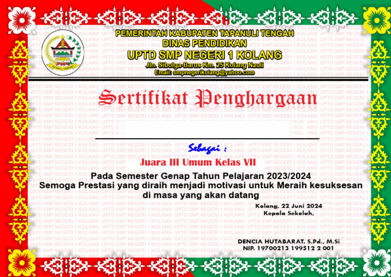 Piagam Penghargaan Juara Umum... | PDF