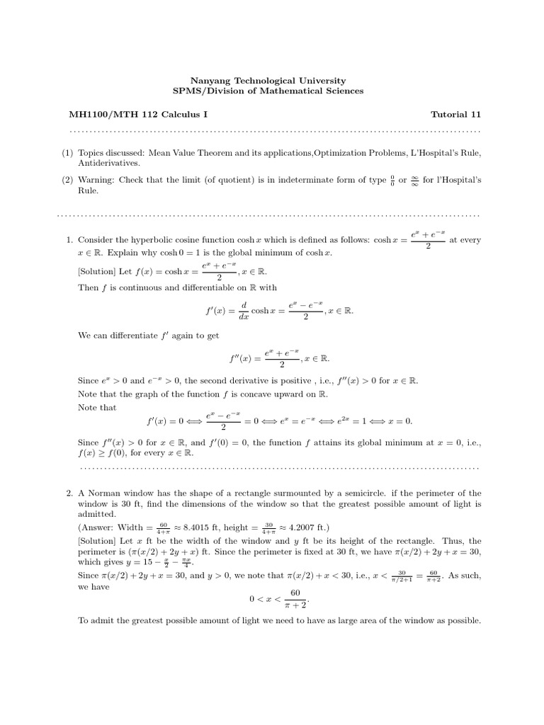 MH1100 Tut11 Soln | PDF