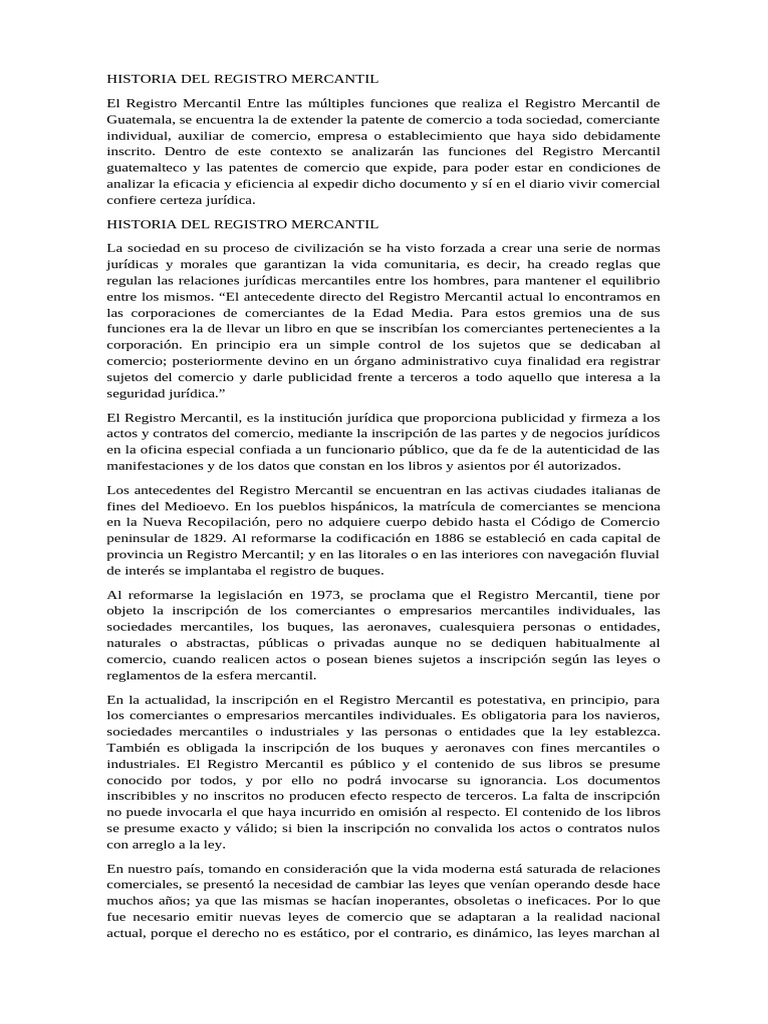 Historia Del Registro Mercantil | PDF