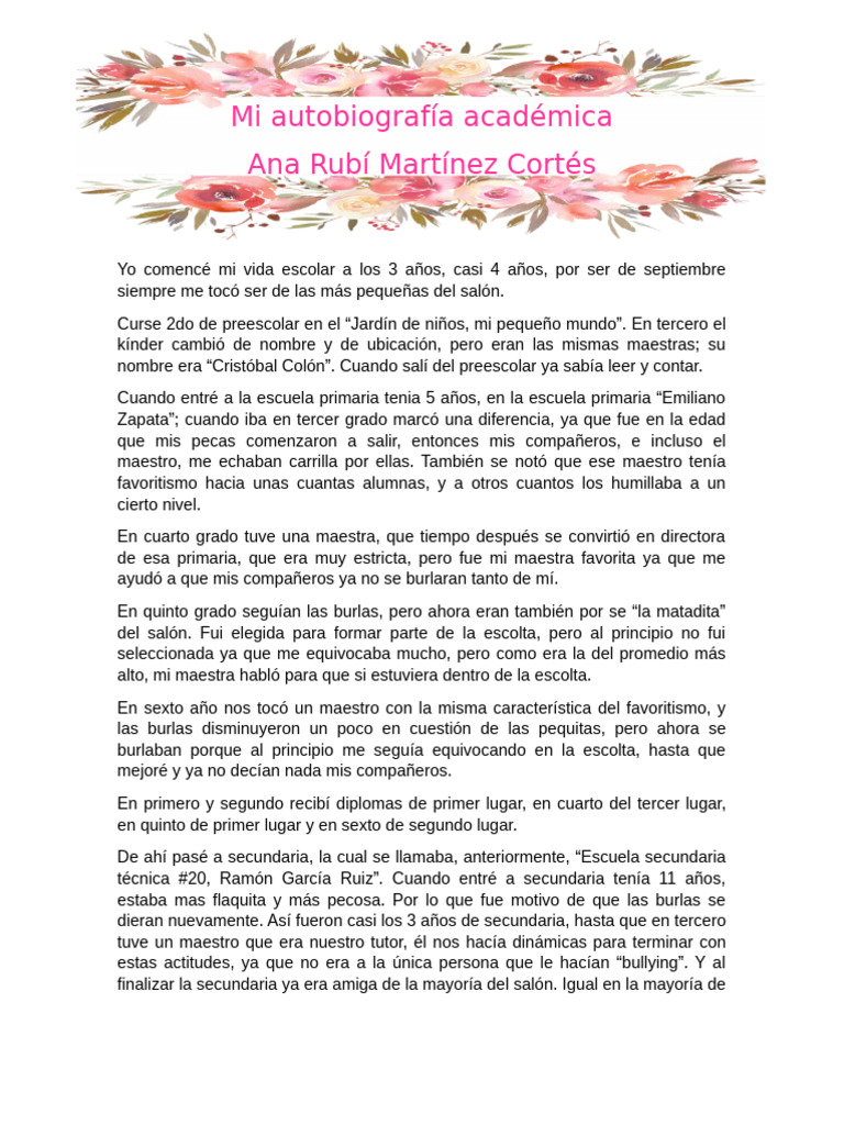 Mi Autobiografía Académica | PDF