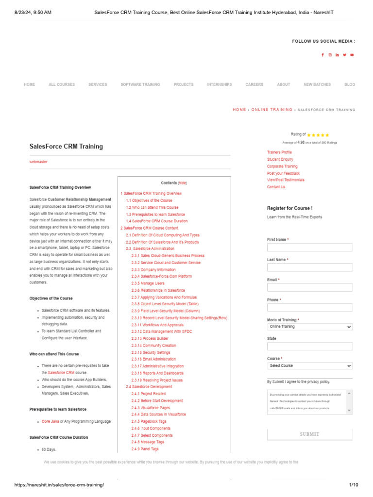 Salesforce Crm Training Course Best Online Salesforce Crm Training Institute Hyderabad India