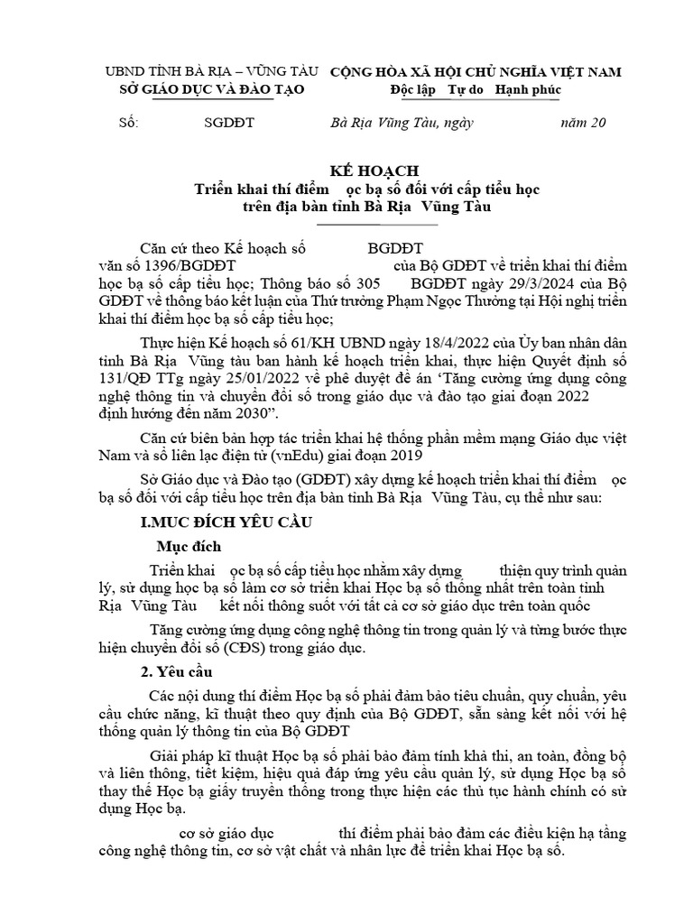 1328-Ke Hoach Trien Khai Thi Diem HBS | PDF