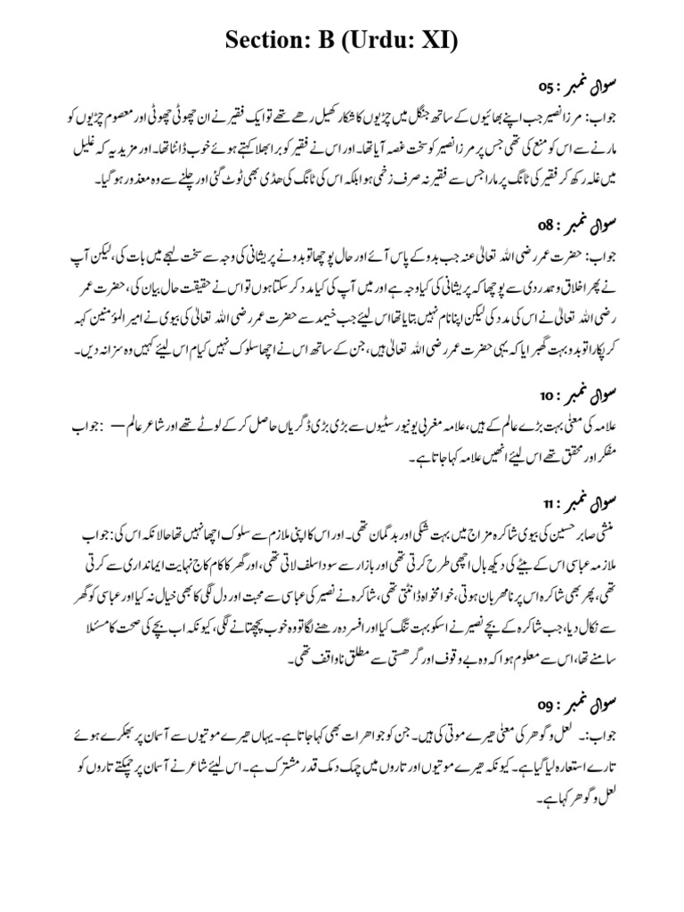 Urdu XI Section B | PDF
