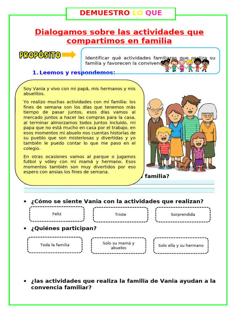 Ficha PS Dialogamos Sobre Las Actividades Que Compartimos en Familia | PDF