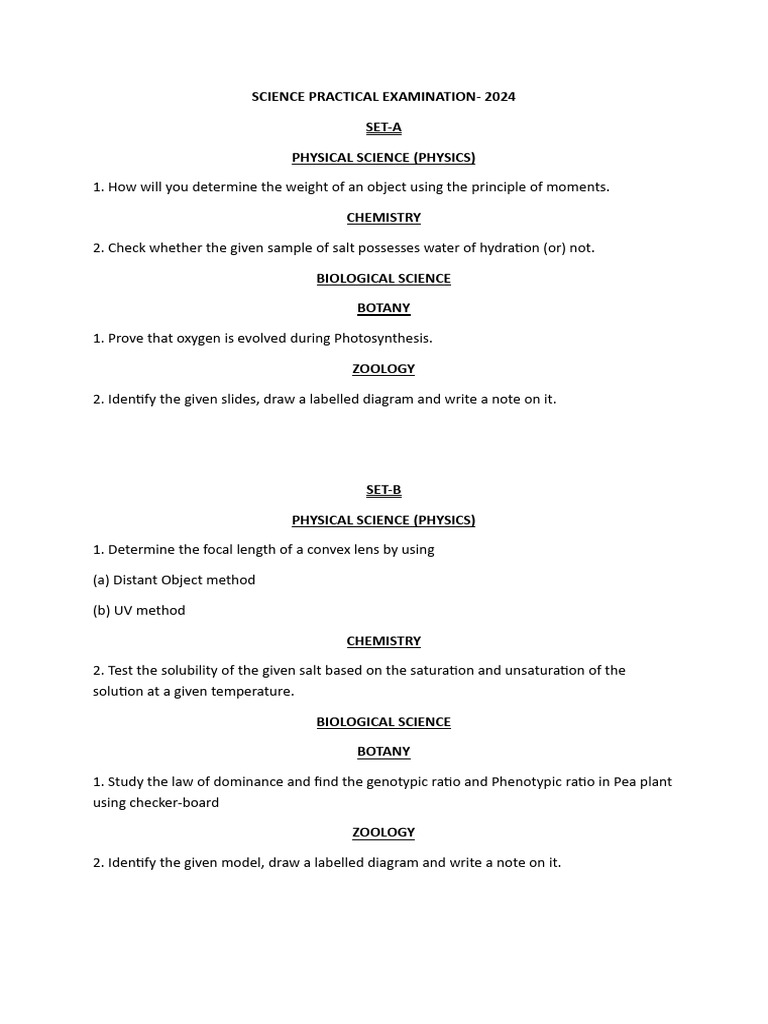 Science Practical Examination | PDF