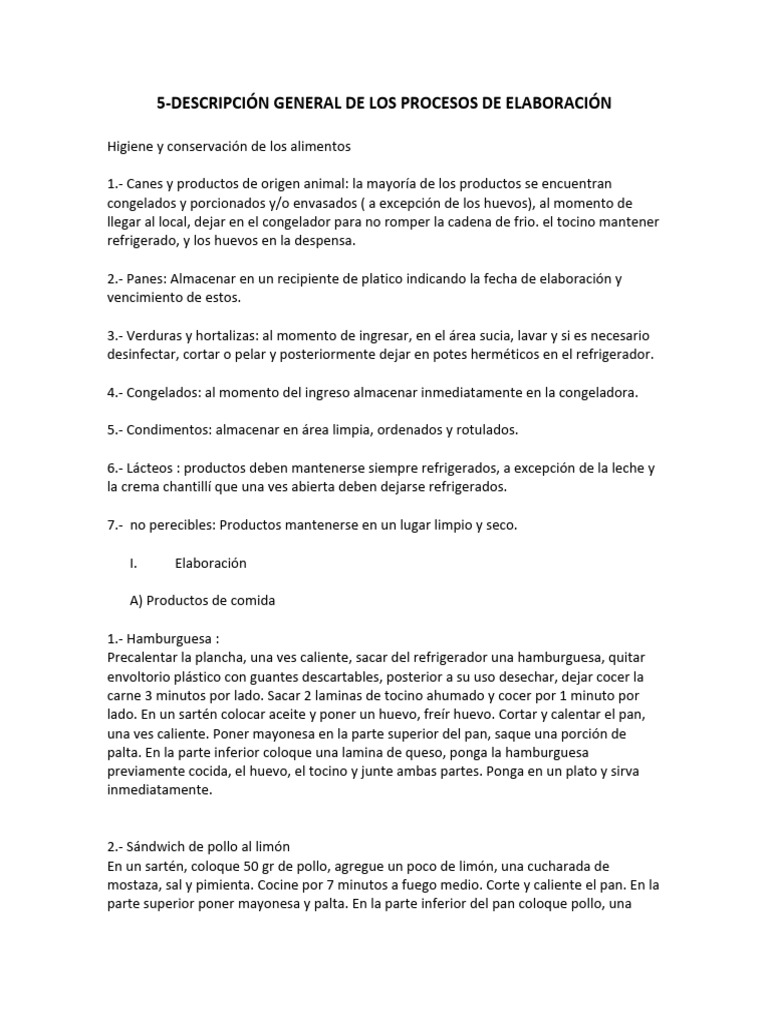 Descripcion de Los Procesos de Elaboración | PDF