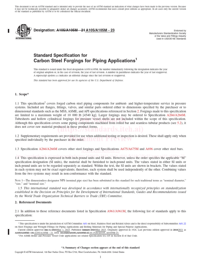 Astm A105 A105m 23 | PDF
