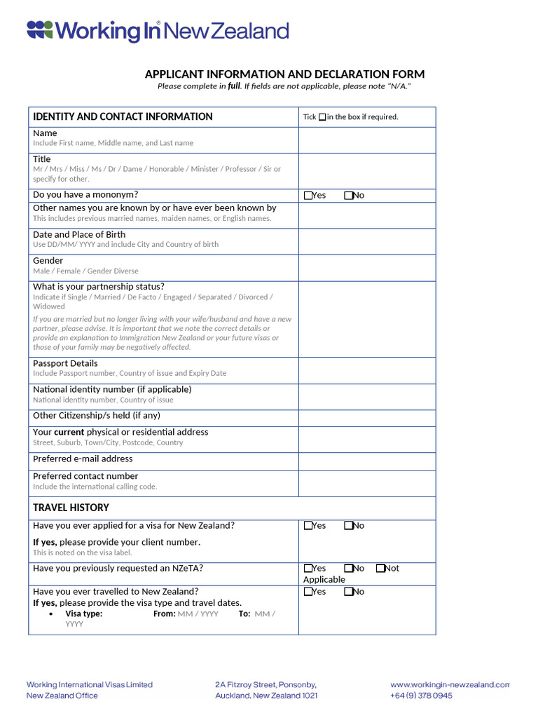 ROW - Applicant Info and Declaration Form | PDF