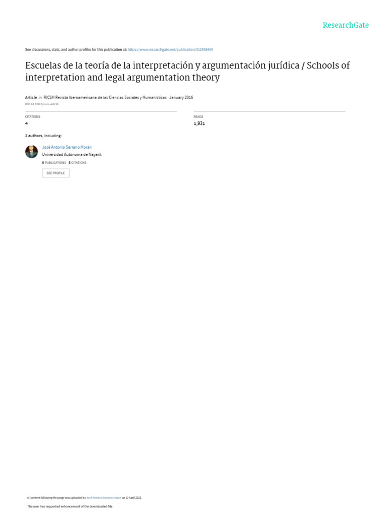 Escuelas de La Teoría de La Interpretación y Argumentación Jurídica / Schools of Interpretation ...