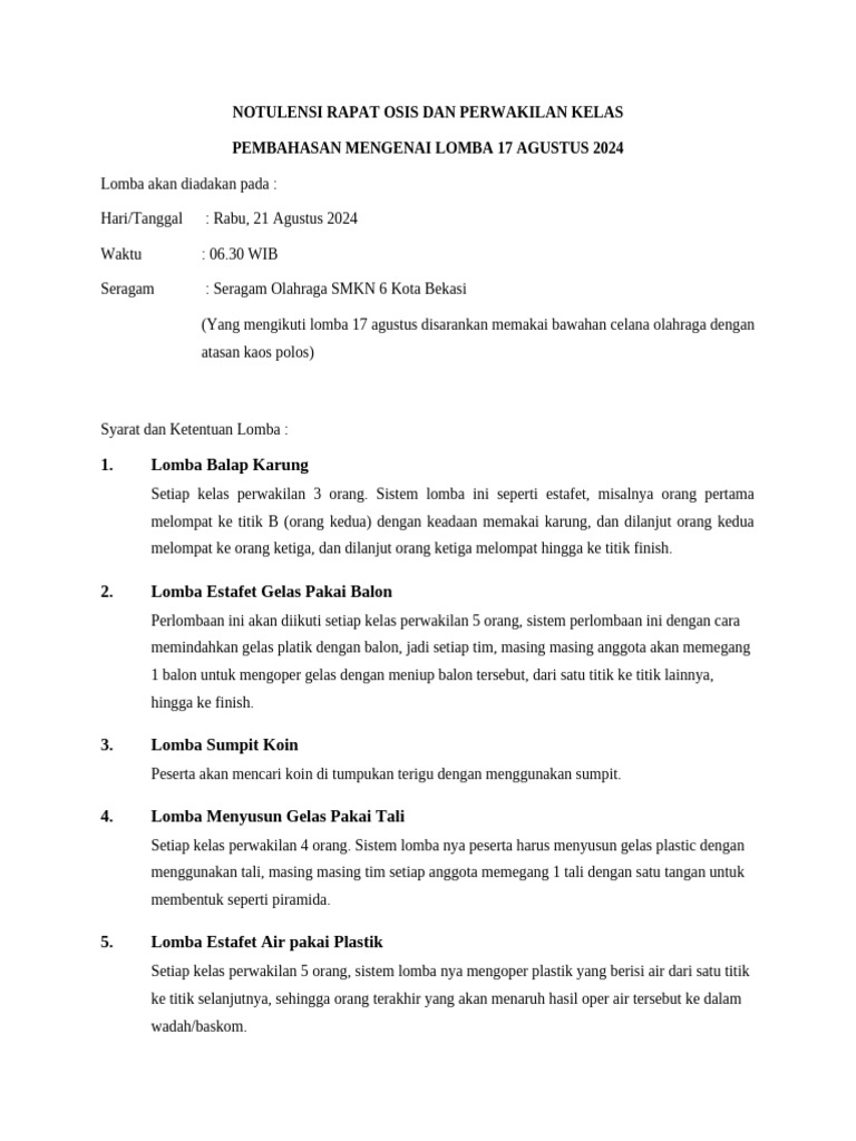 Notulensi Rapat Osis Dan Perwakilan Kelas | PDF