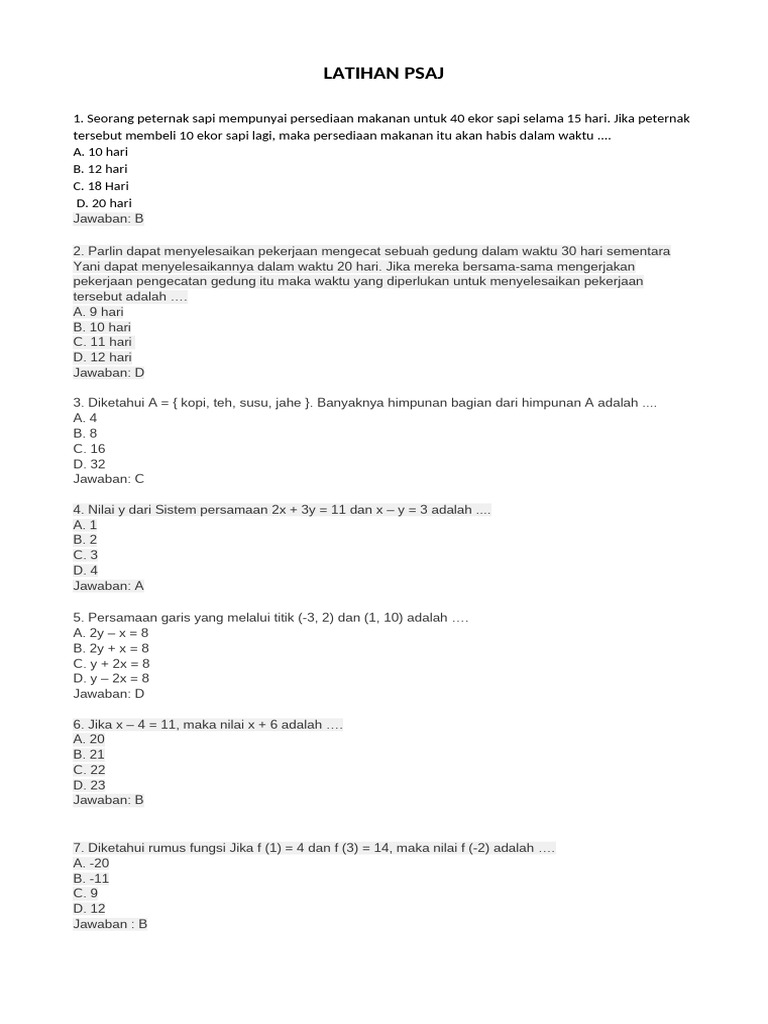 Latihan Psaj 2024 | PDF