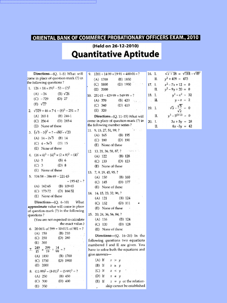 IBPS RRB Officer Preliminary Exam Model Question Paper 3 - Quantitative Aptitude | PDF