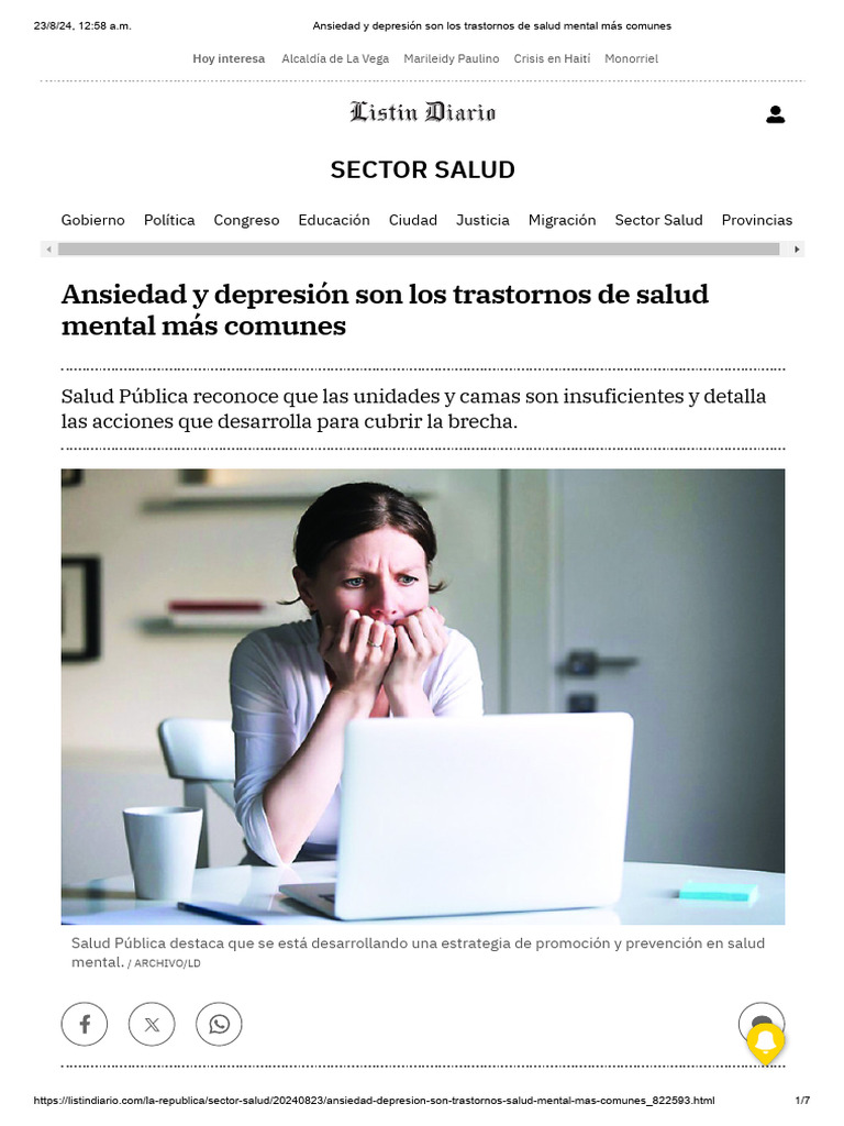 Ansiedad y Depresión Son Los Trastornos de Salud Mental Más Comunes ...