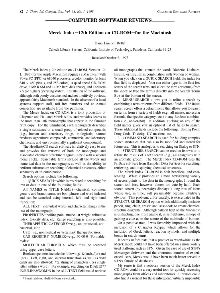 Merck Index 12th Edition On CD ROM For T | PDF