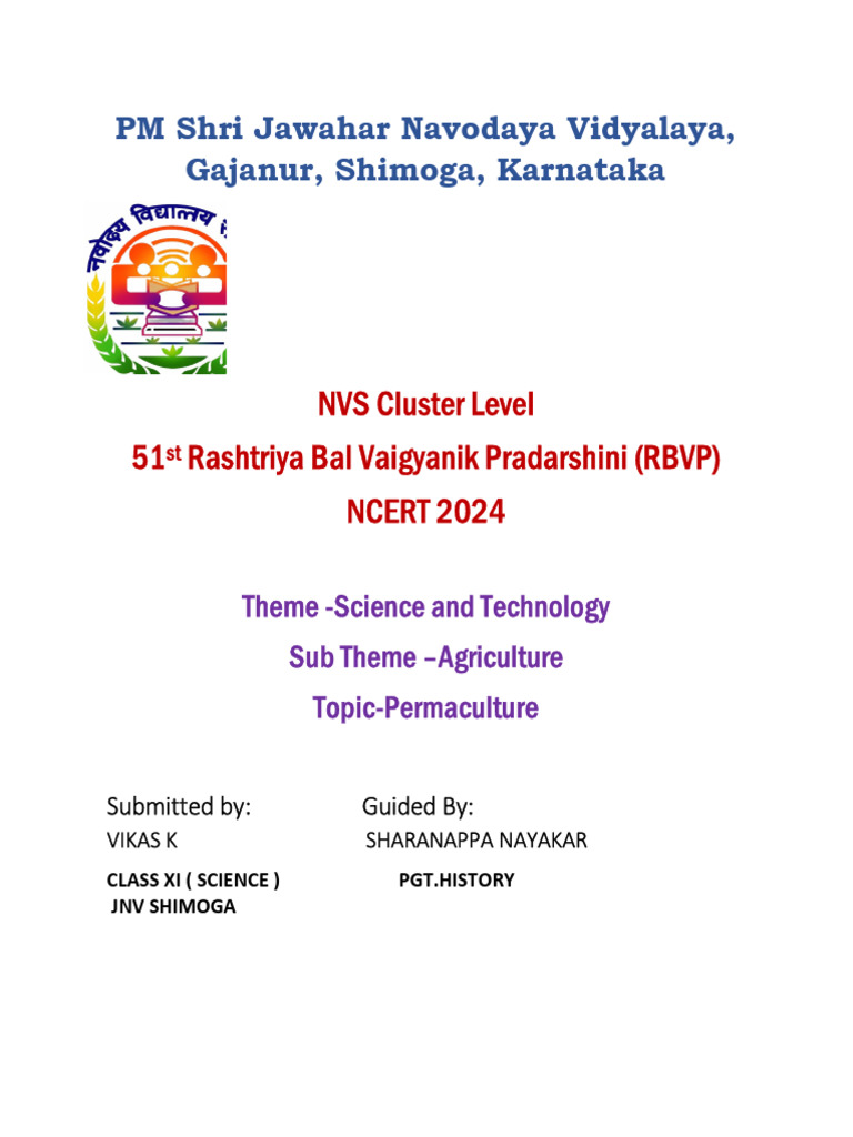 NVS Cluster Level 51 Rashtriya Bal Vaigyanik Pradarshini (RBVP) NCERT ...