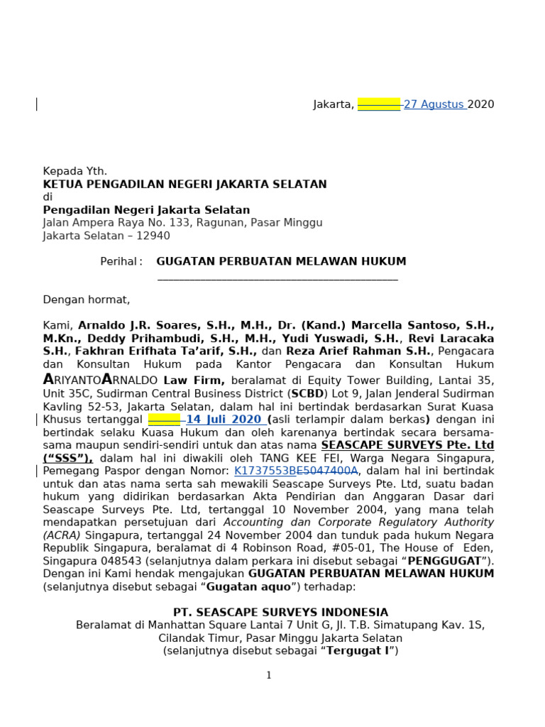 (SEASCAPE - GUGATAN PMH BARU) - Draft Gugatan PMH Baru - REV RL ...