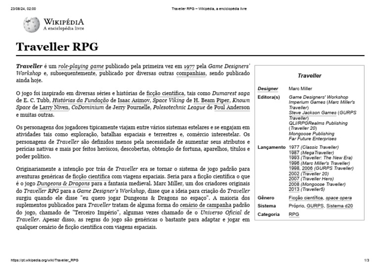 1traveller RPG - Wikipédia, A Enciclopédia Livre | PDF
