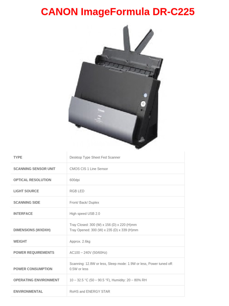 Canon ImageFormula DR-C225 | PDF