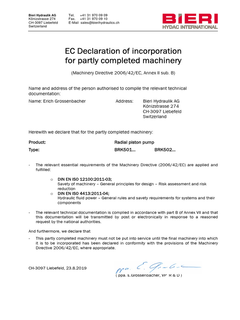 EC Declaration of Incorporation BRK501 502 | PDF