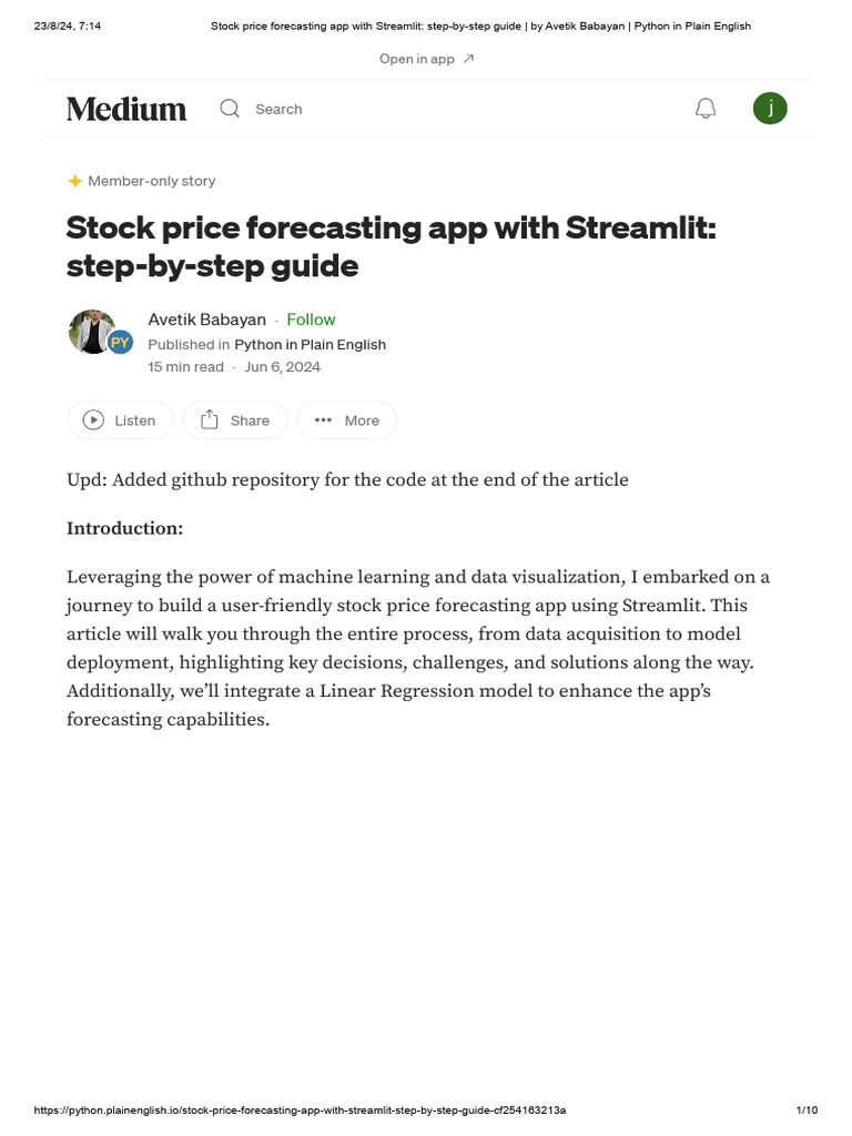 Stock Price Forecasting App With Streamlit - Step-By-Step Guide - by Avetik Babayan - Python in ...