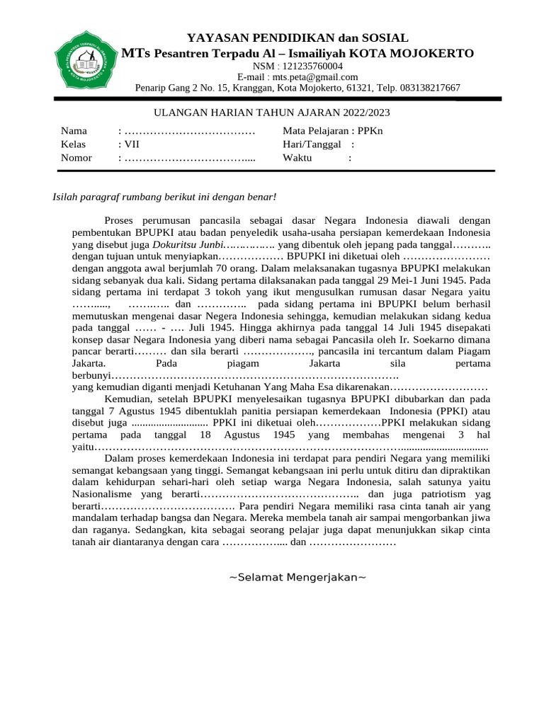 Uh PKN Kls 7 Bab 1 | PDF