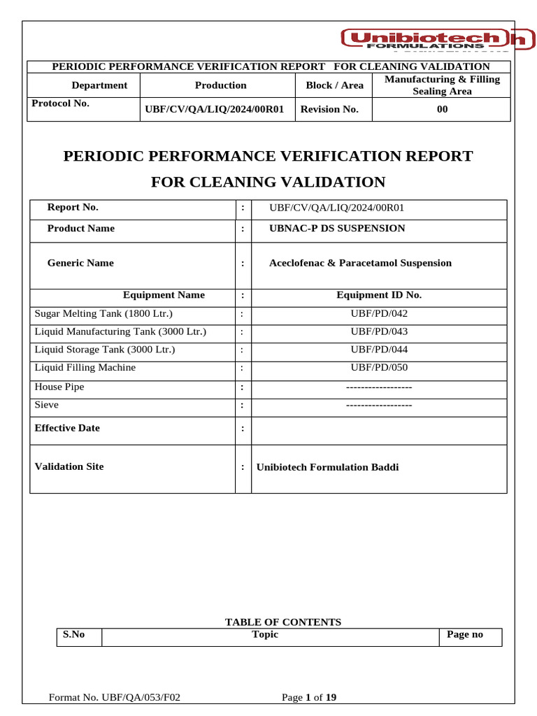 Cleaning Validaion Report Liquid | PDF