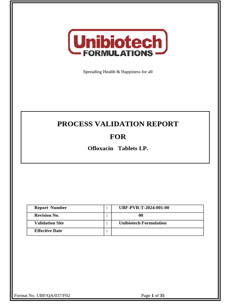 Process Validation Report AMBULAX TABLET | PDF
