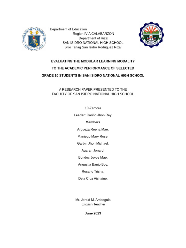 Evaluating The Modular Learning Modality To The Academic Performance of ...