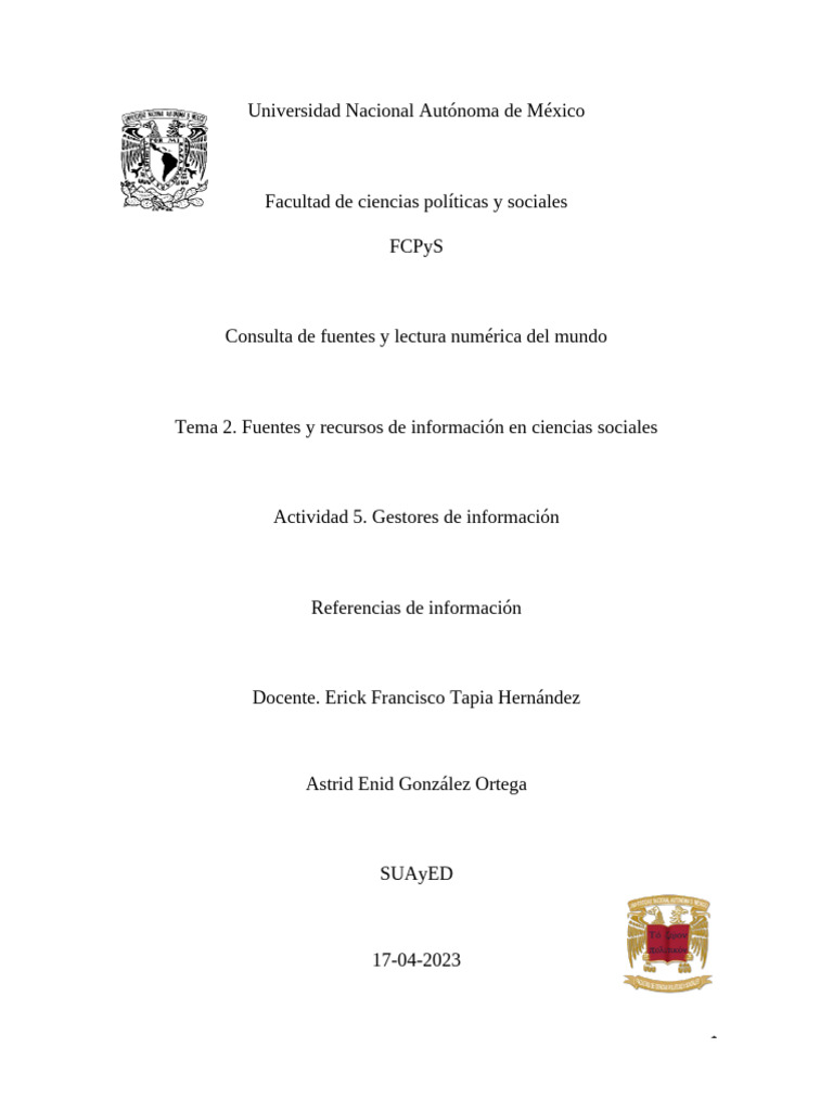 González, Astid - Actividad 5. Gestores de Informmación | PDF