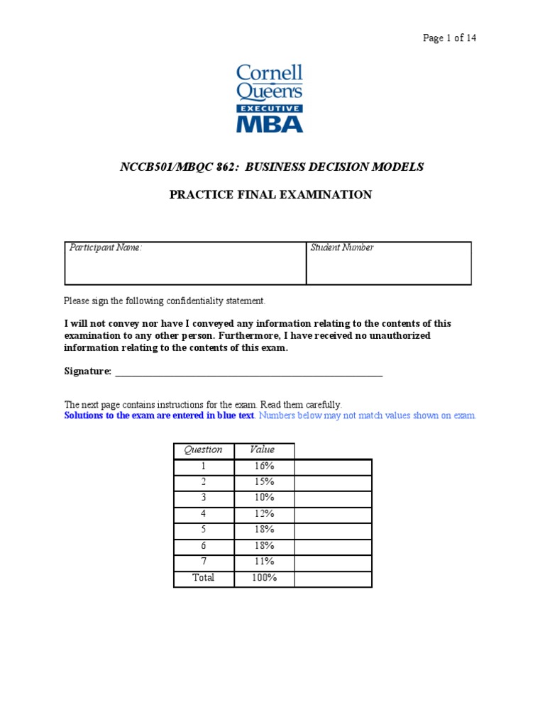 BDM Sample Final Exam + Solutions | PDF | Errors And Residuals ...