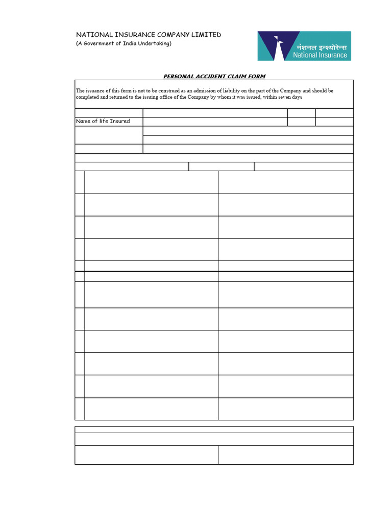 Personal Accident - Claim Form | PDF