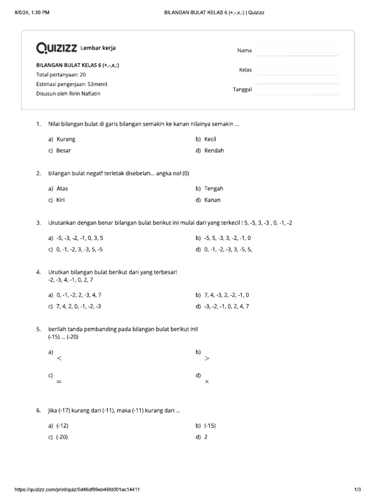 Perhitungan Bil Bulat | PDF