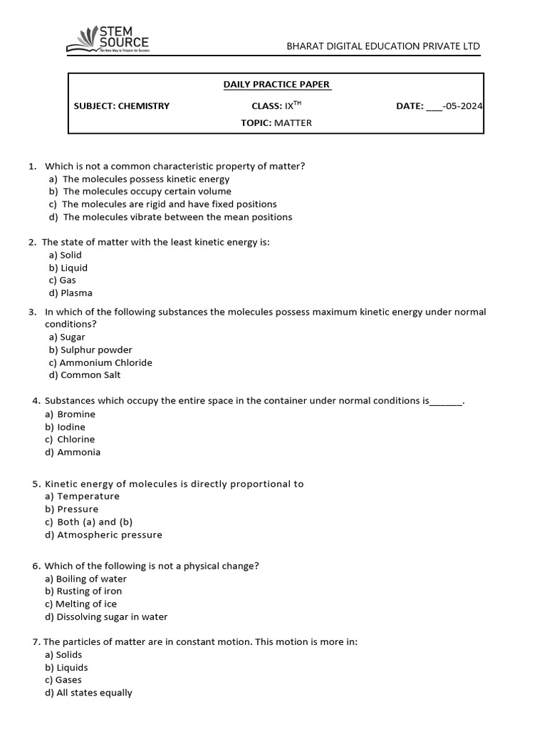 Class Ix DPP 1 Chemistry | PDF