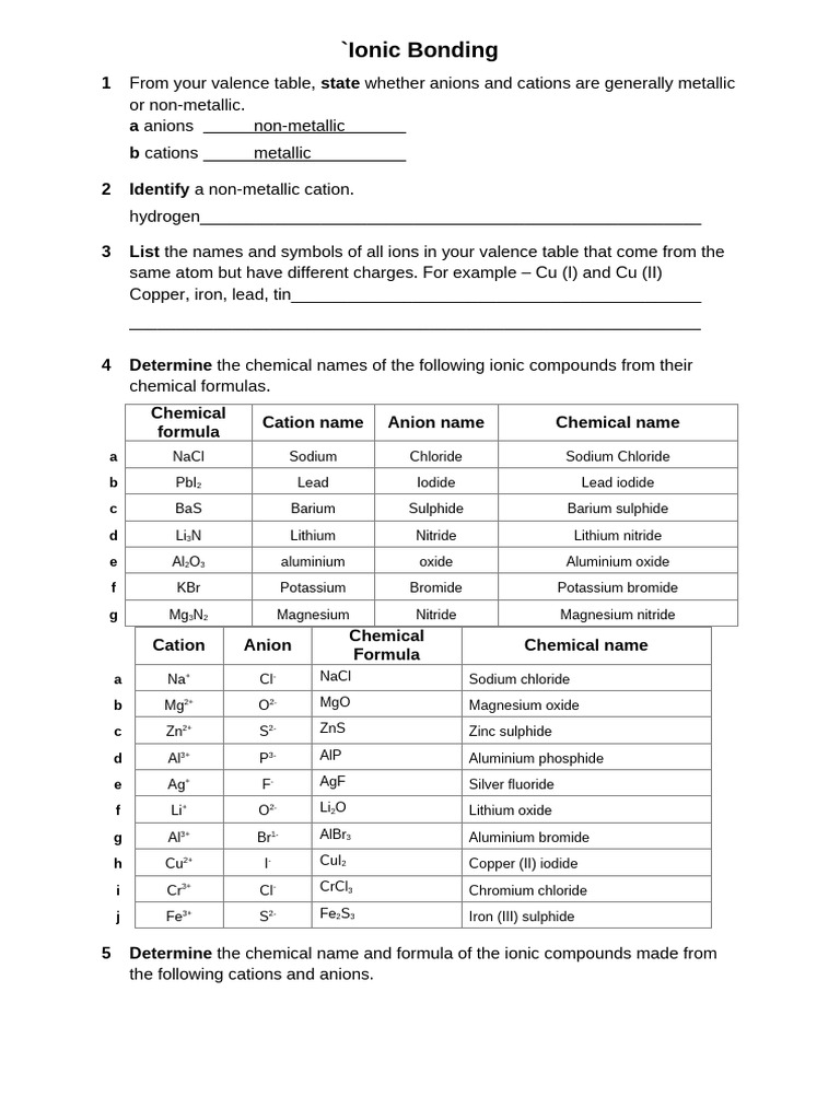 Ionic Bonding2WS SOLN | PDF | Ion | Ionic Bonding