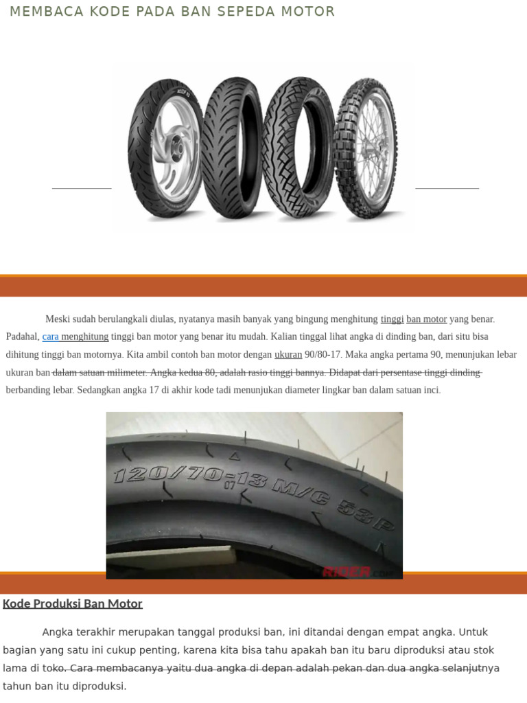 Membaca Kode Ban Motor | PDF