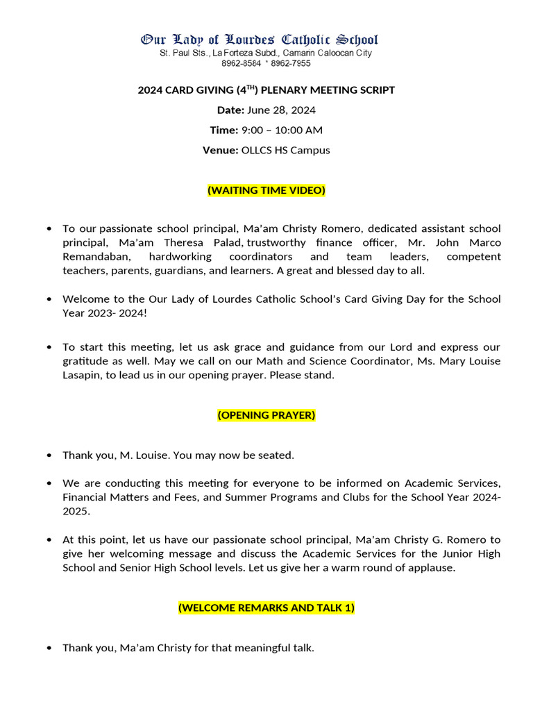 Orientation Script For Elem | PDF