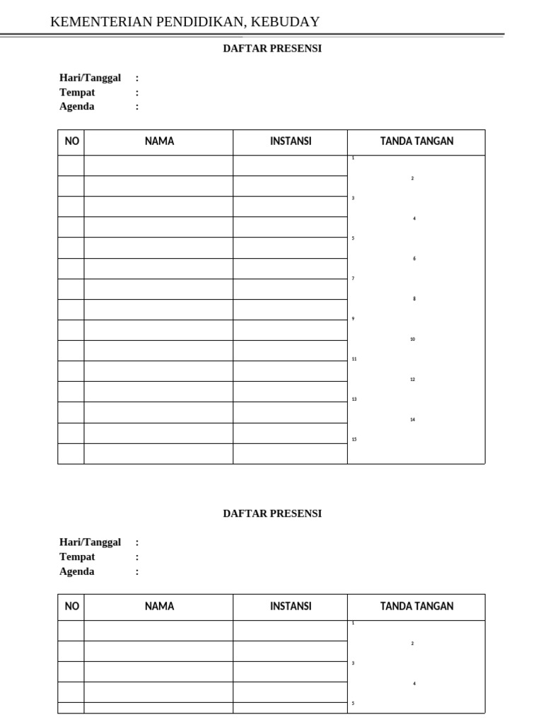 Format ABSENSI STAFF | PDF
