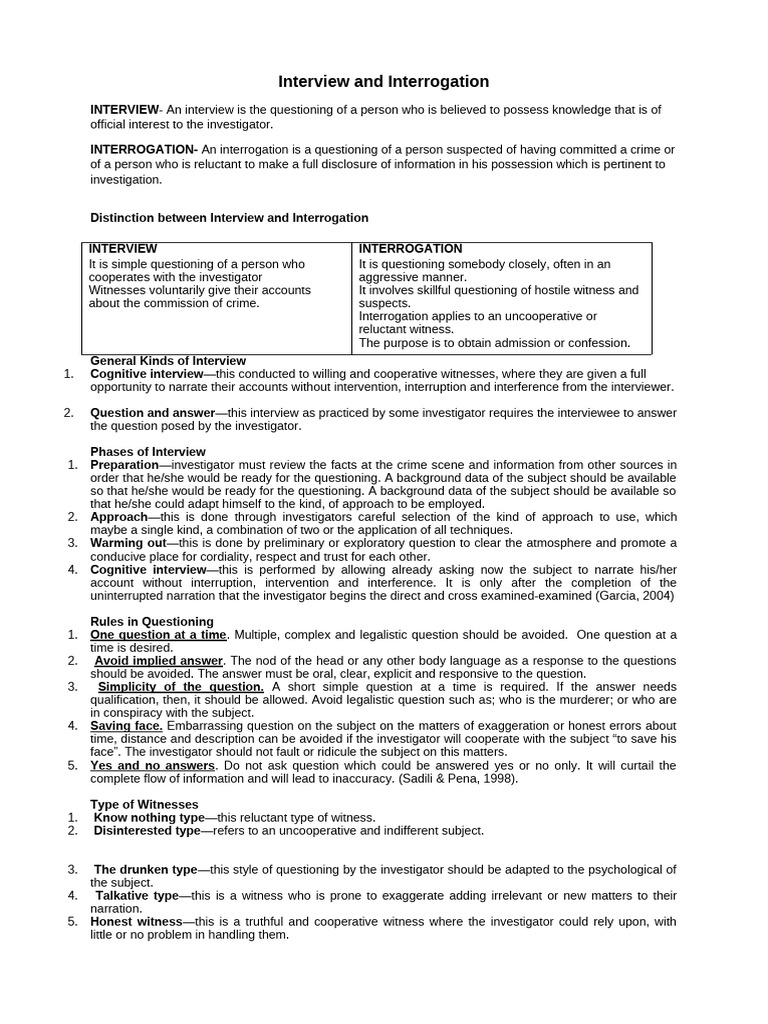 Interview and Interrogation | PDF