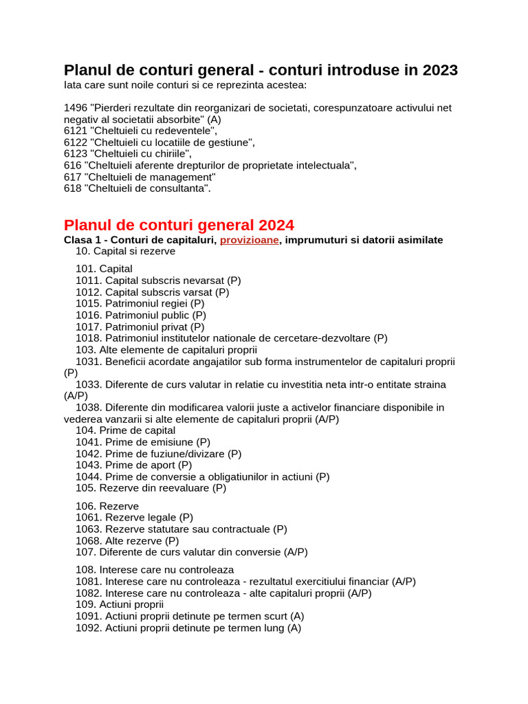Planul de Conturi General 2024 | PDF