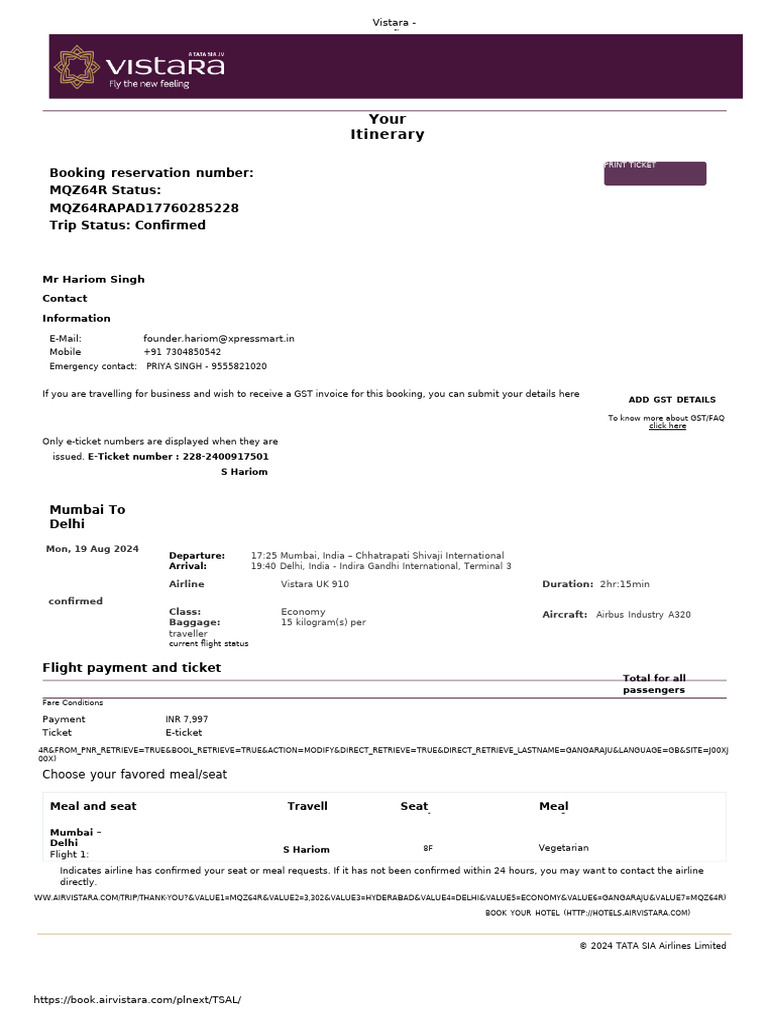 Vistara Confirm PDF | PDF