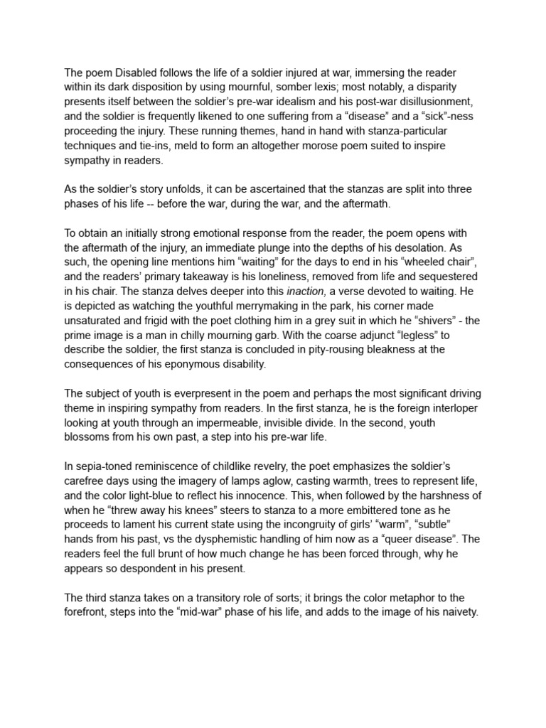 Analysis of Disabled by Wilfred Owen | PDF