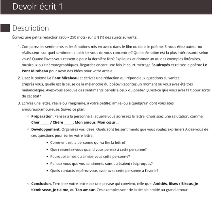 Devoir Écrit 1 Question | PDF
