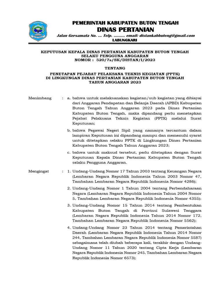 SK PPTK Distan Buteng 2023 Fix | PDF