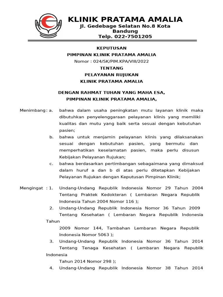 SK Kebijakan Pelayanan Rujukan | PDF