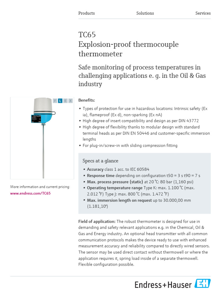 Endress-Hauser Thermocouple TC65 en | PDF