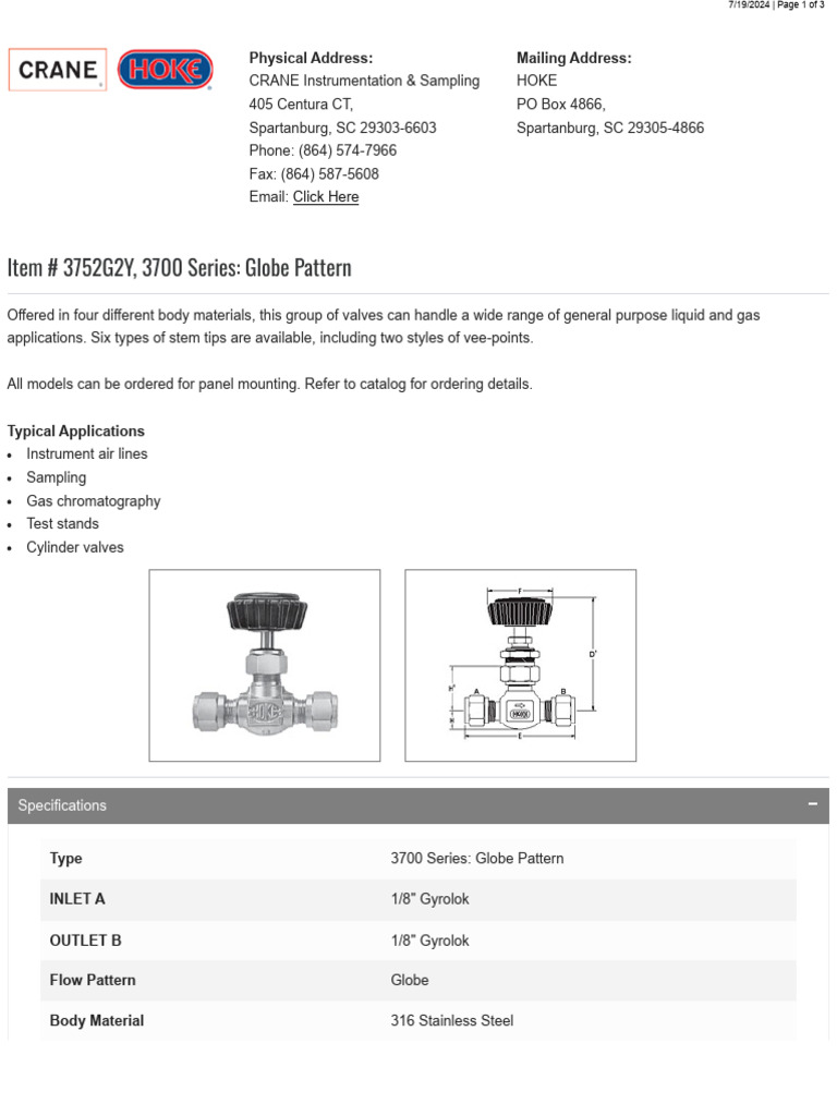 Hoke 3752g2y-3700 | PDF