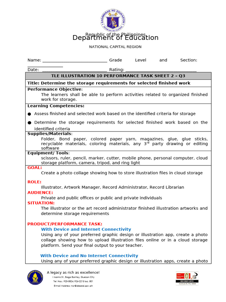 TLE Illustration 10 Storage Task Sheet | PDF | Computing